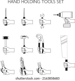Illustration Set Hands Holding Tools Stock Vector (Royalty Free ...