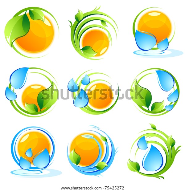 Illustration Set Icon Sun Tree Water Stock Vector (Royalty Free) 75425272