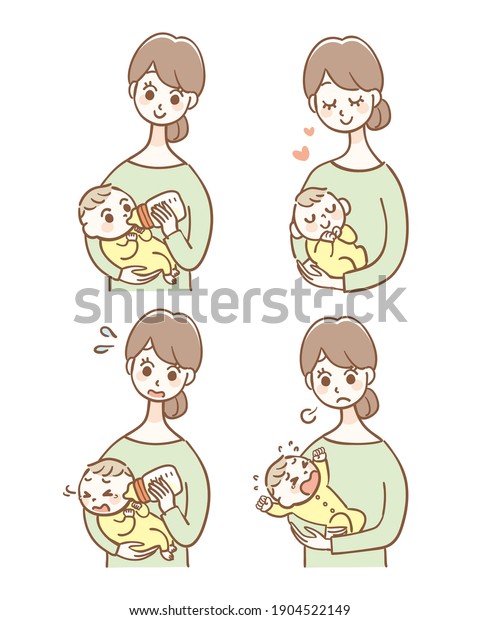 Illustration Set Mother Taking Care Baby Stock Vector (Royalty Free ...