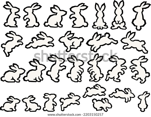 Illustration Set Silhouettes White Rabbits Various Stock Vector ...