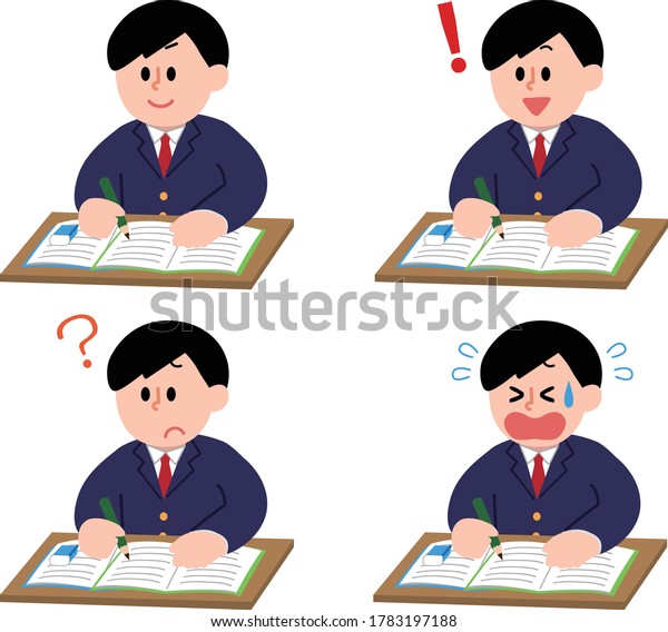 Illustration Set Students Studying Desk Stock Vector (Royalty Free ...