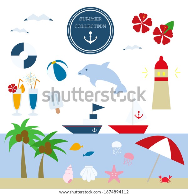Illustration Set Summer Related Objects Stock Vector (Royalty Free ...