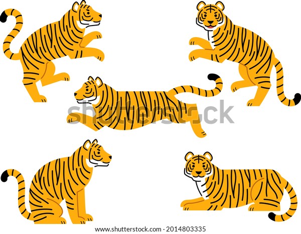 Illustration Set Tigers Various Poses Stand Stock Vector (Royalty Free ...