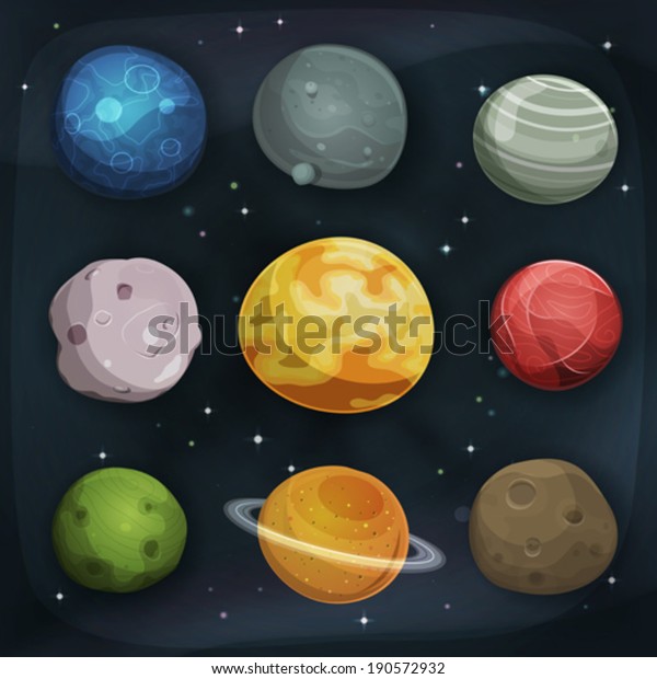 Illustration Set Various Comic Planets Moons Stock Vector (Royalty Free ...