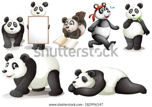 Illustration Seven Pandas On White Background Stock Vector (Royalty ...