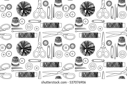 Illustration Sewing Items Seamless Background Stock Vector (Royalty ...