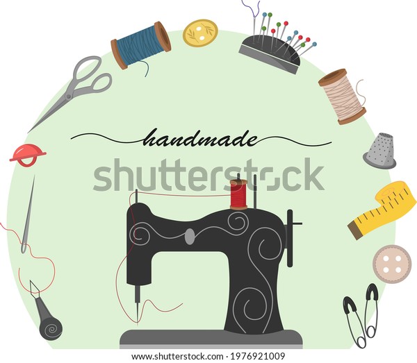 Illustration Sewing Machine Tools Buttons Spool Stock Vector (Royalty ...