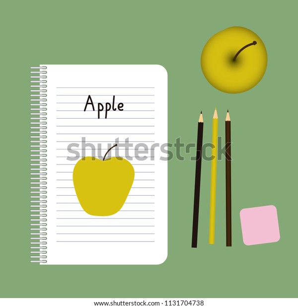 Illustration Showing Drawing Apple Notebook Colored Stock Vector ...