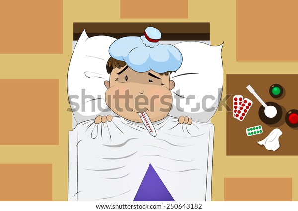 Illustration Sick Boy Cartoon: เวกเตอร์สต็อก (ปลอดค่าลิขสิทธิ์ ...