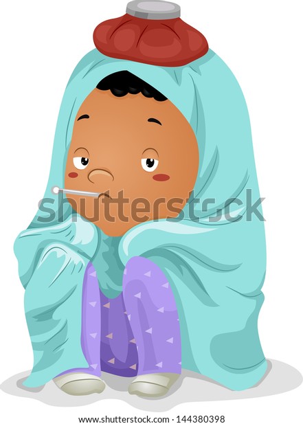 Vektor Stok Illustration Sick Little Kid Boy Wrapped (Tanpa Royalti ...