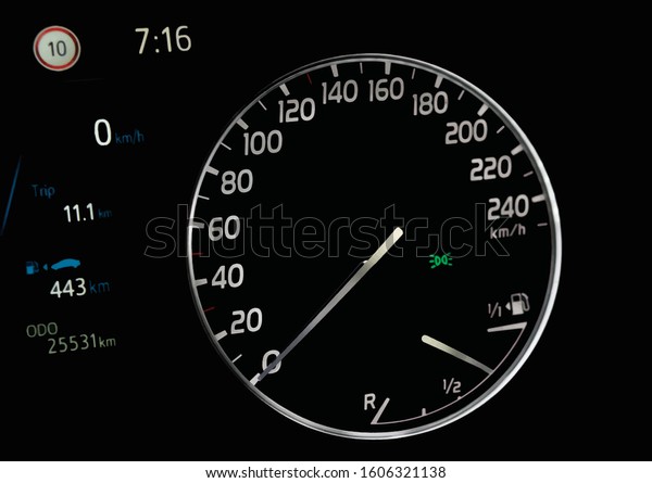 Illustration of side view of car dashboard with circular speedometer ...