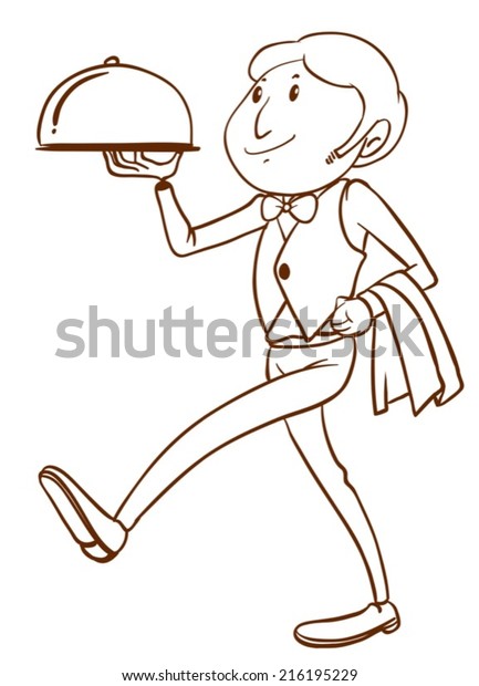 Illustration Simple Drawing Waiter On White Stock Vector (Royalty Free ...