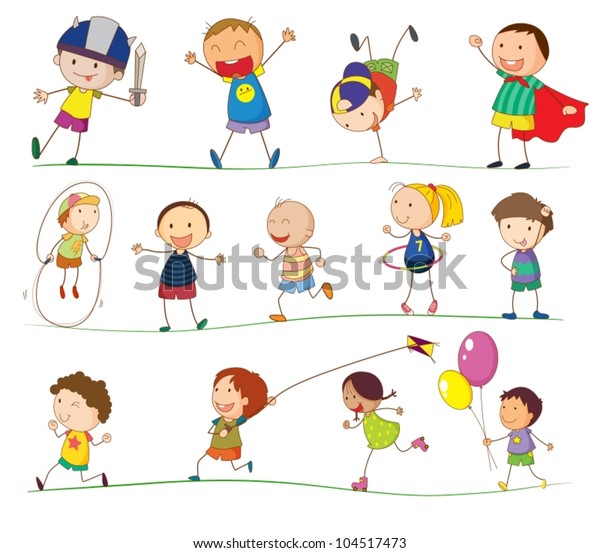 Illustration Simple Kids Playing Stock Vector (Royalty Free) 104517473 ...