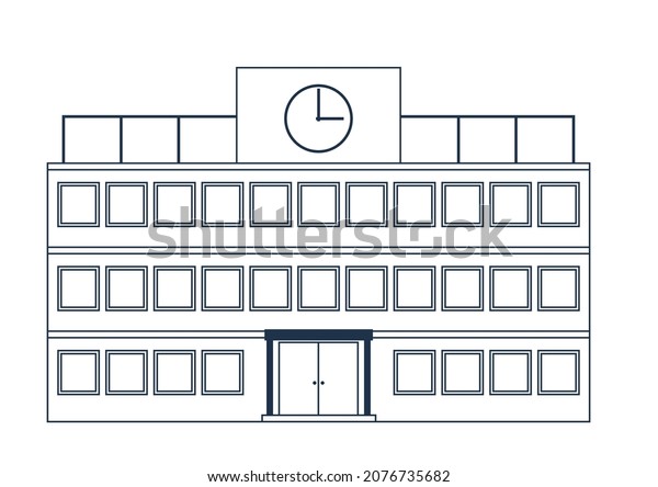 Illustration Simple School Building Line Drawing Stock Vector (Royalty ...
