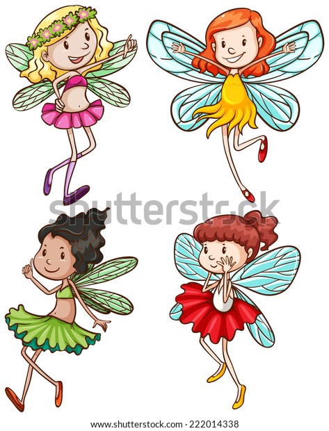 Illustration Simple Sketches Fairies On White Stock Vector (Royalty ...