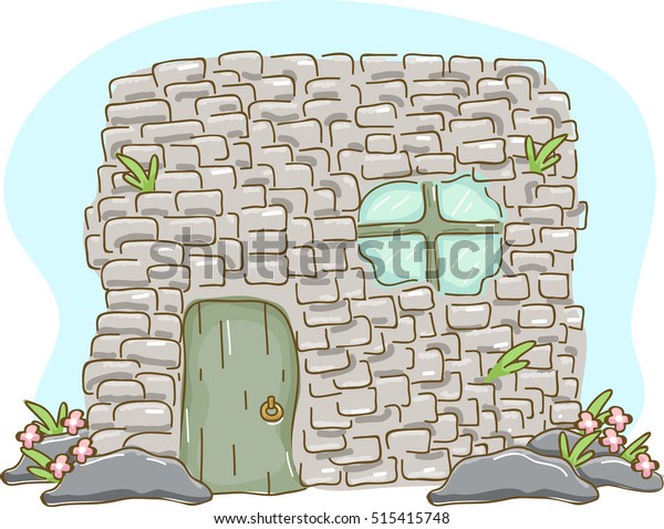 Illustration Small Sturdy House Built Adobe Stock Vector (Royalty Free ...