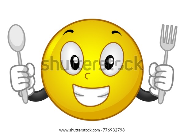 Illustration Smiley Mascot Smiling Holding Spoon Lagervektor ...