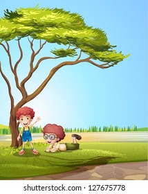 Illustration Smiling Kids Under Tree Stock Vector (Royalty Free ...