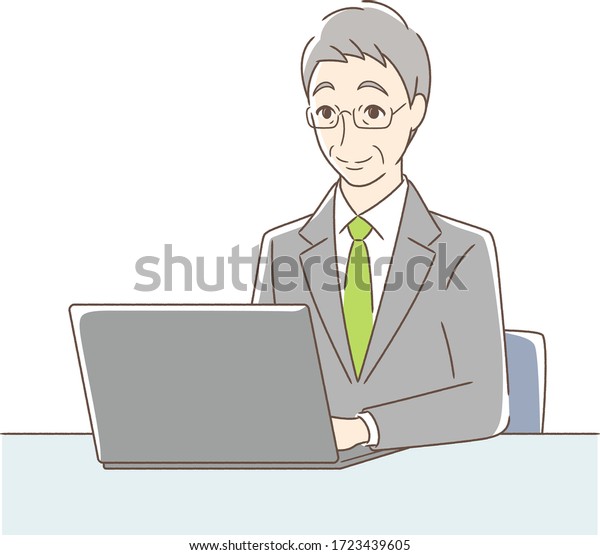 Illustration Smiling Man Operating Laptop Stock Vector (Royalty Free ...
