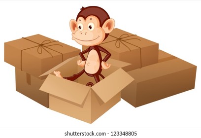 Illustration Monkey Boxes On White Background Stock Vector (Royalty ...