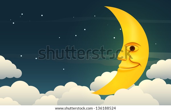 Illustration Smiling Moon Starry Night Sky Stock Vector (Royalty Free ...