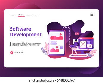 Illustration Software Development Concept Men Using Stock Vector ...