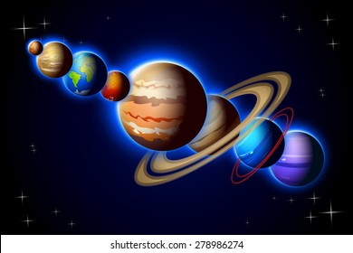 Illustration Solar System Planets Line On: стоковая векторная графика ...