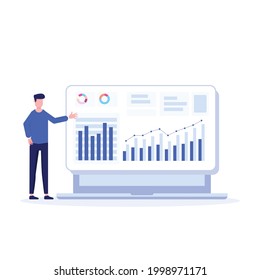 Illustration Someone Showing Report Graph Laptop Stock Vector (Royalty ...