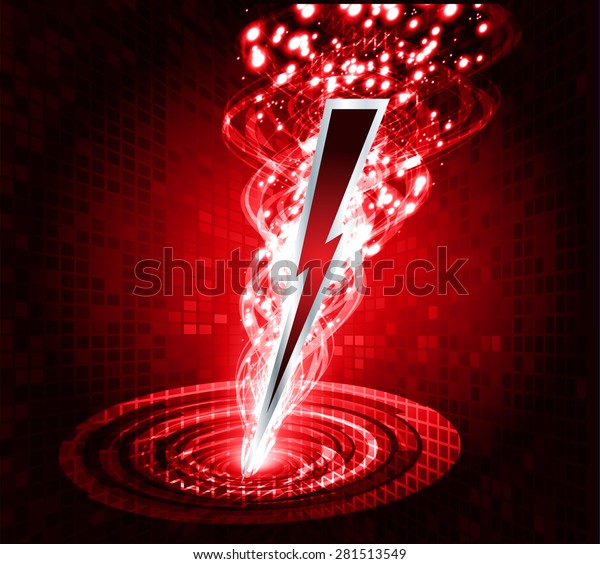 illustration of sparkling lightning bolt with electric effect. dark red ...