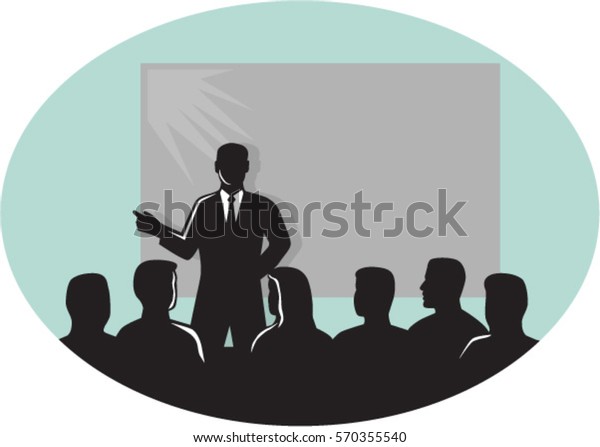Illustration Speaker Talking Front Audience Projector Stock Vector ...