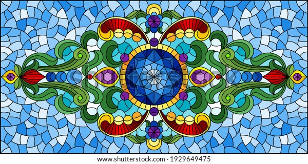 Illustration Stained Glass Style Abstract Flowers Stock Vector Royalty