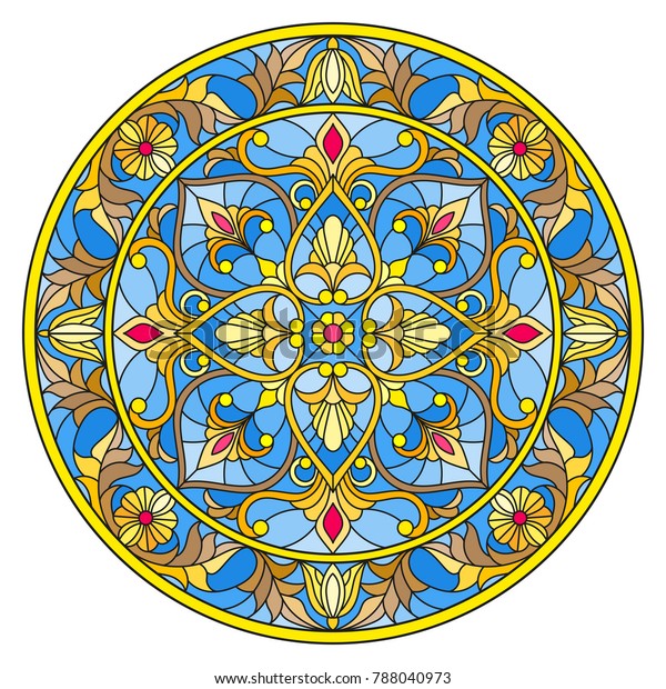 Illustration Stained Glass Style Round Mirror Stock Vector Royalty