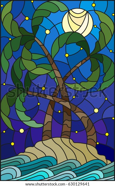 Illustration Stained Glass Style Tropical Sea Stock Vector Royalty