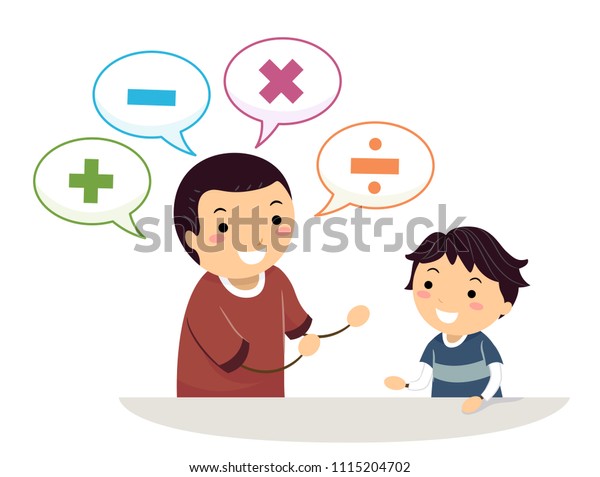 Illustration Stickman Father Teaching Math His: เวกเตอร์สต็อก (ปลอดค่า ...