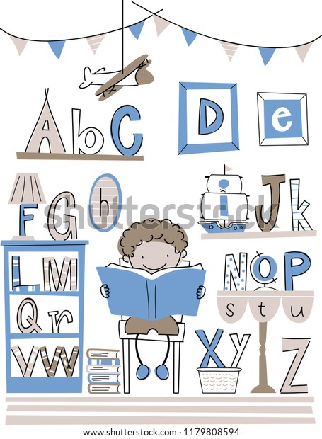Illustration Stickman Kid Boy Reading Book Stock Vector (Royalty Free ...