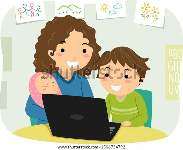 Illustration Stickman Kid Boy Studying Home Stock Vector (Royalty Free ...