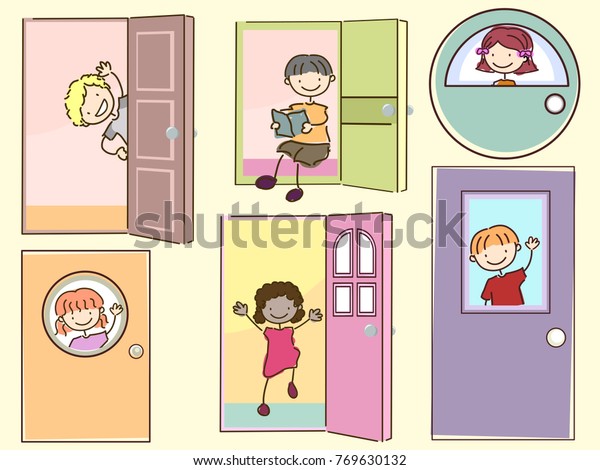 Illustration Stickman Kids Behind Different Kinds Stock Vector (Royalty ...