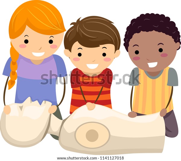 Illustration Stickman Kids Learning Performing Cardiopulmonary 스톡 벡터 ...