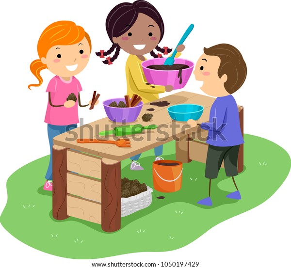 Illustration Stickman Kids Making Mud Pie Stock Vector (Royalty Free ...