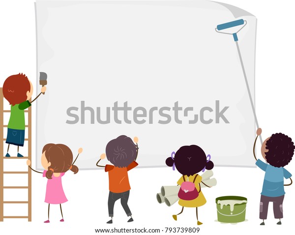 Illustration Stickman Kids Posting Big Blank Stock Vector (Royalty Free ...