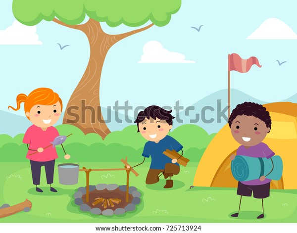 Illustration Stickman Kids Preparing Their Camp Stock Vector (Royalty ...