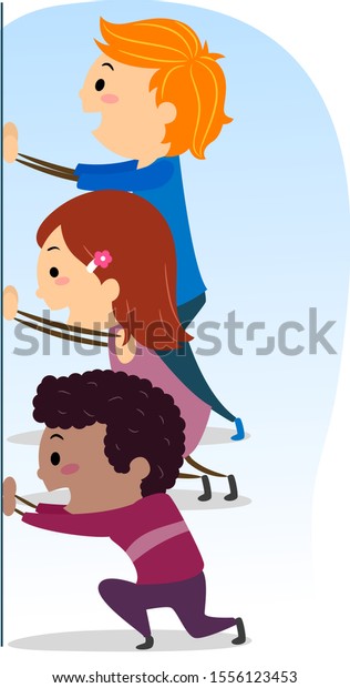 Illustration Stickman Kids Pushing Something Left Stock Vector (Royalty ...