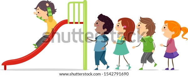 Illustration Stickman Kids Queue Taking Turns Stock Vector (Royalty ...