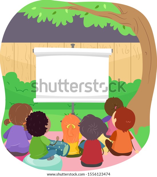 Illustration Stickman Kids Sitting Down Watching Stock Vector (Royalty ...