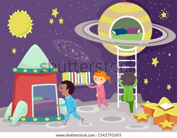 Illustration Stickman Kids Sleeping Outer Space Stock Vector (Royalty ...
