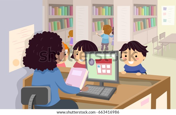 Illustration Stickman Kids Talking Librarian Borrowing Stock Vector ... Illustration Stickman Kids Talking Librarian Borrowing Stock Vector ...
