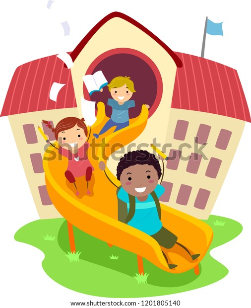 Illustration Stickman Kids Using Slides Coming Stock Vector (Royalty ...