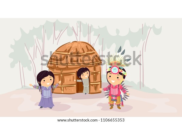Illustration Stickman Native American Apache Kids Stock Vector (Royalty ...
