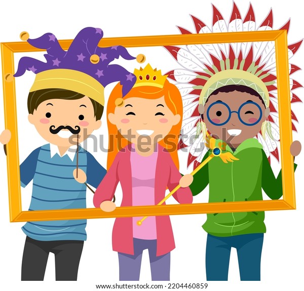 Illustration Stickman Teens Holding Frame Wearing Stock Vector (Royalty ...