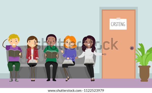 Illustration Stickman Teens Sitting Outside Office Stock Vector ...